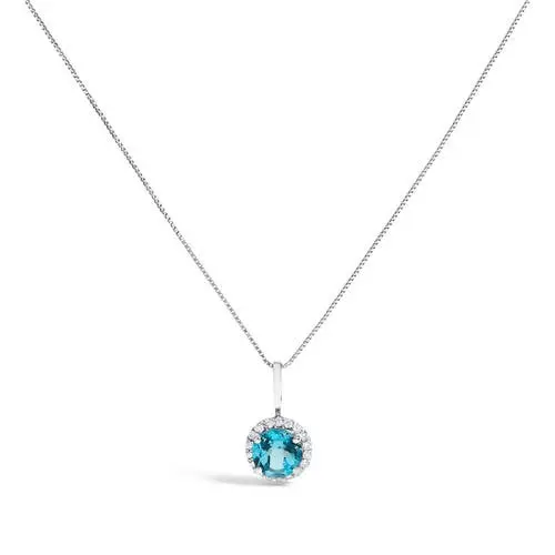 HAUS OF BRILLIANCE 10k Gold Gemstone And Diamond Accent Halo Pendant Necklace - White | Blue Topaz